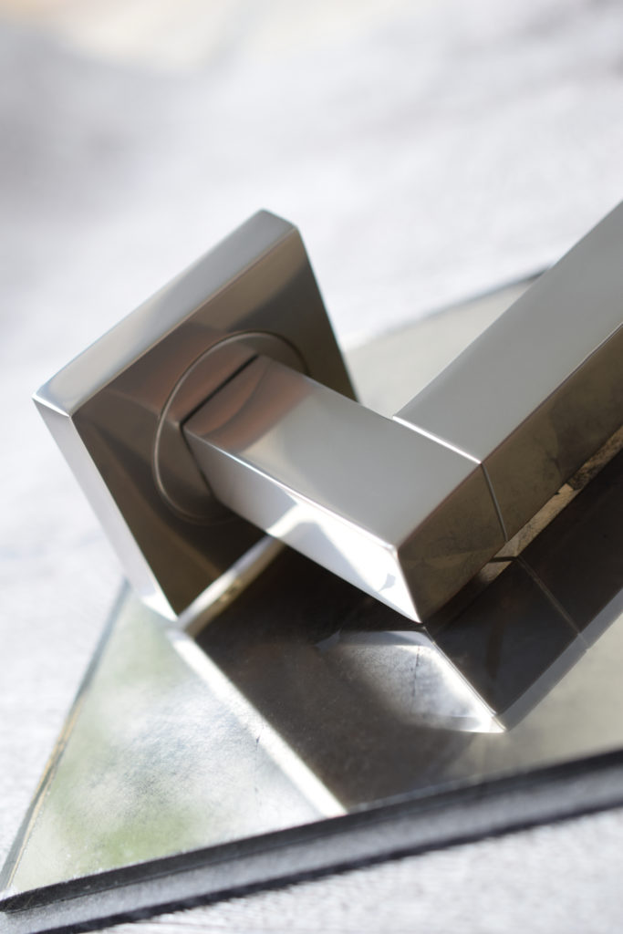 Square Solid Door Lever S1526_Satin Nickel _TAG Rough Old Glass (1) - Turnstyle Designs