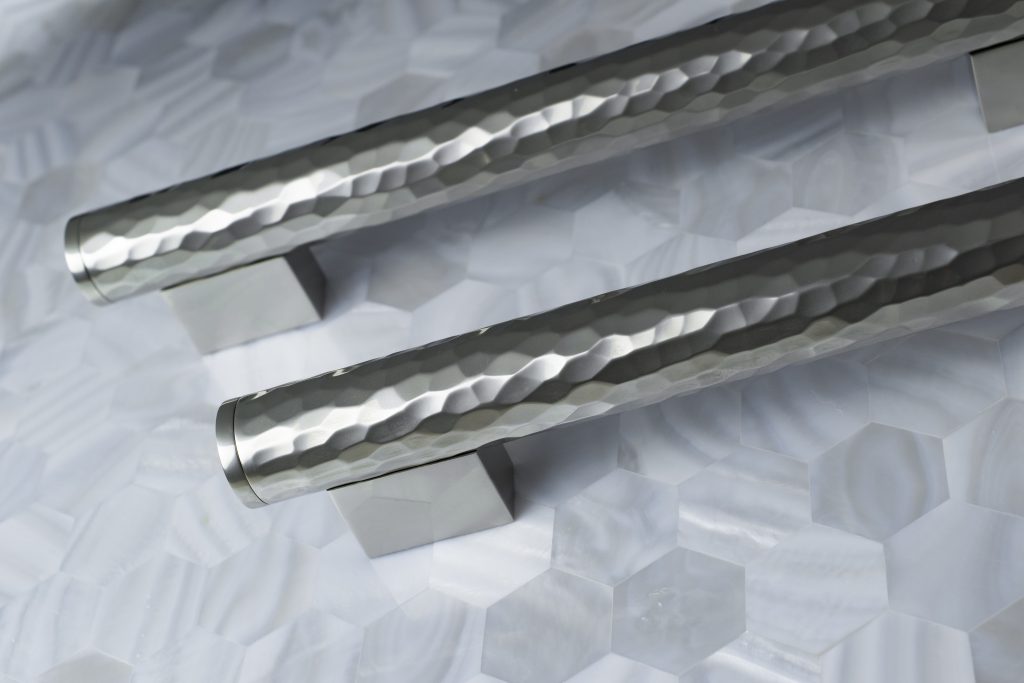 Coffin Leg Scroll Solid Hammered Cabinet Handle HS2231_Satin NIckel_TAG Siminetti Tiles (4 ...